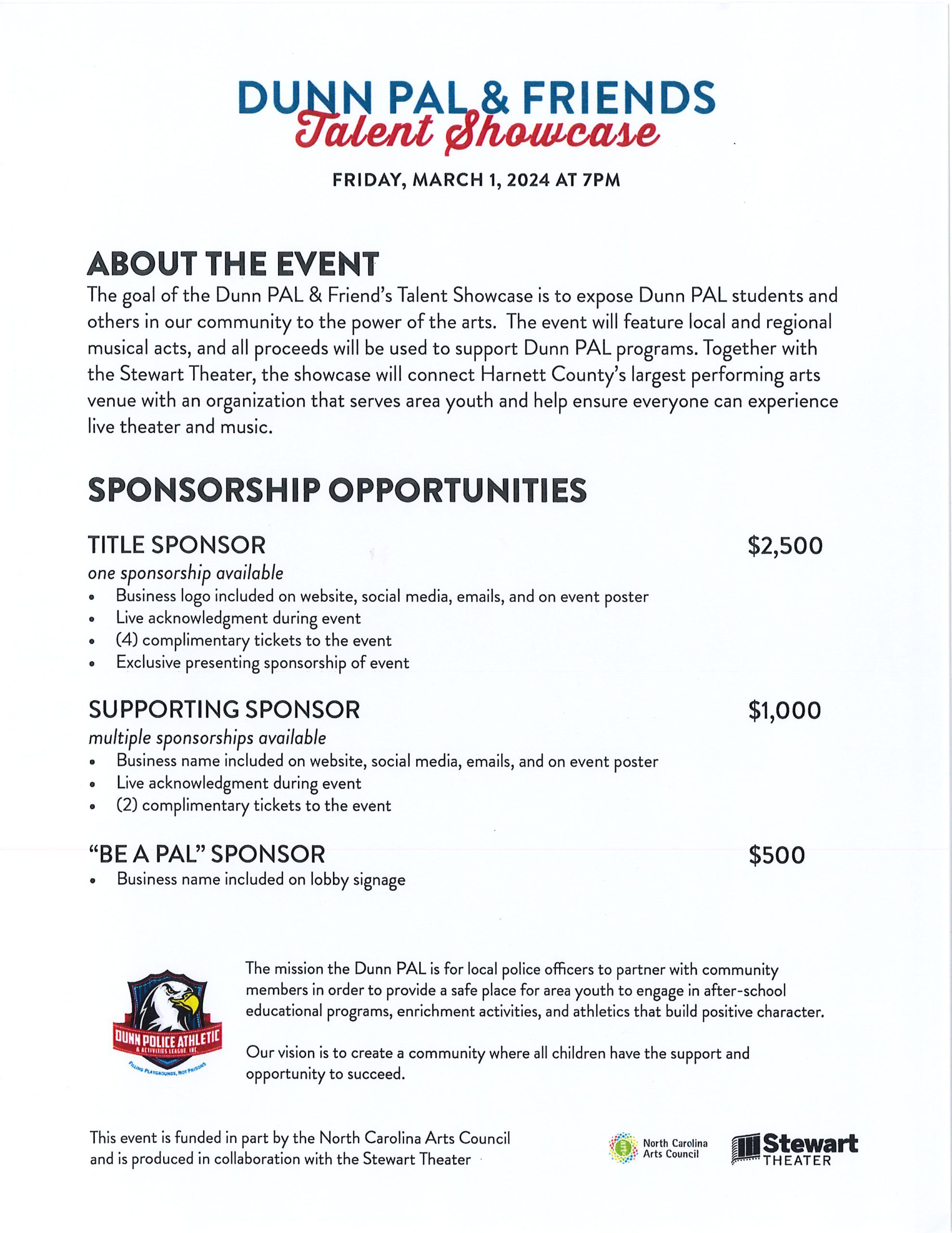 PAL and Friends Talent Showcase – Dunn Police Athletic & Activities League